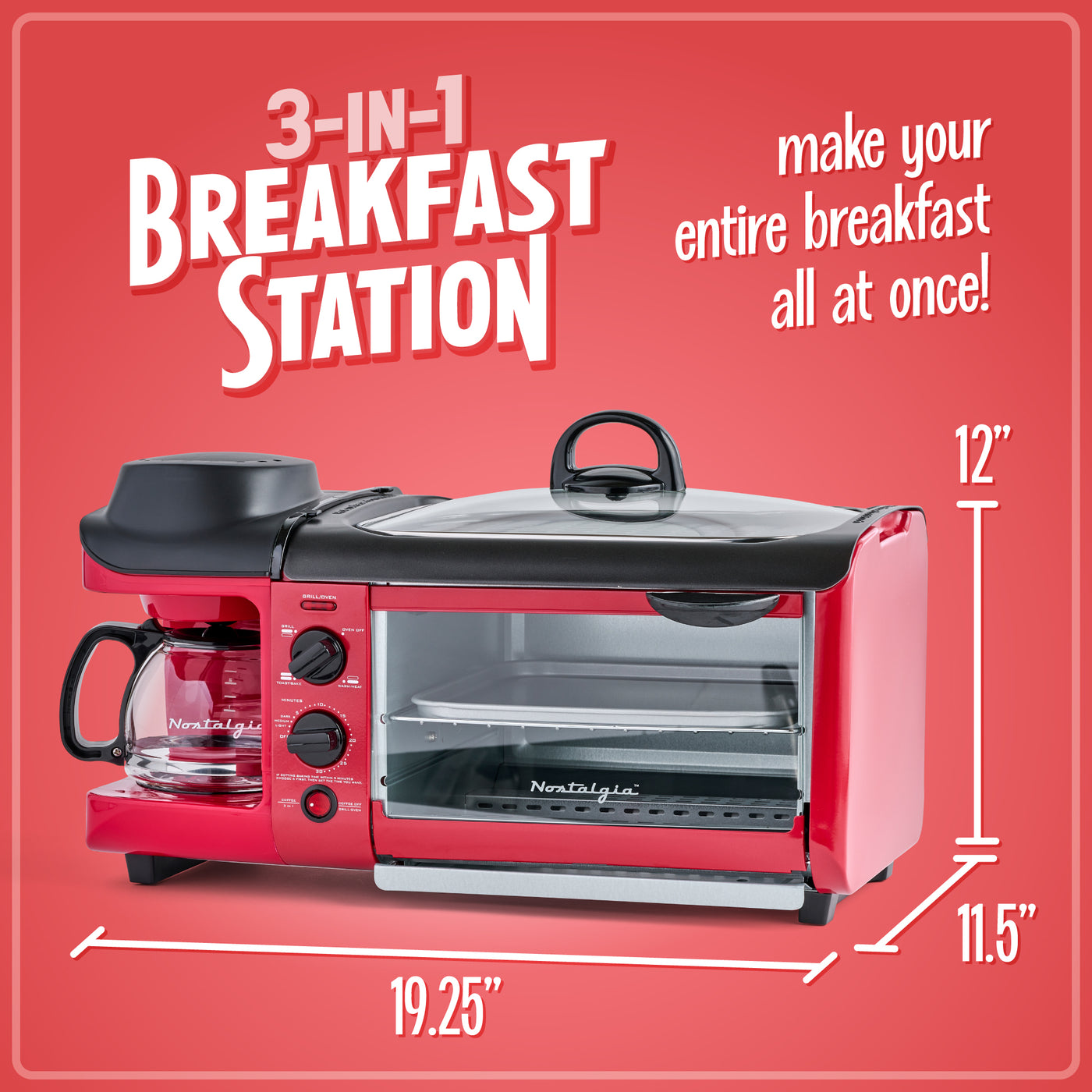 Nostalgia Retro 3-in-1 Family Size Breakfast Station, Retro Red ...