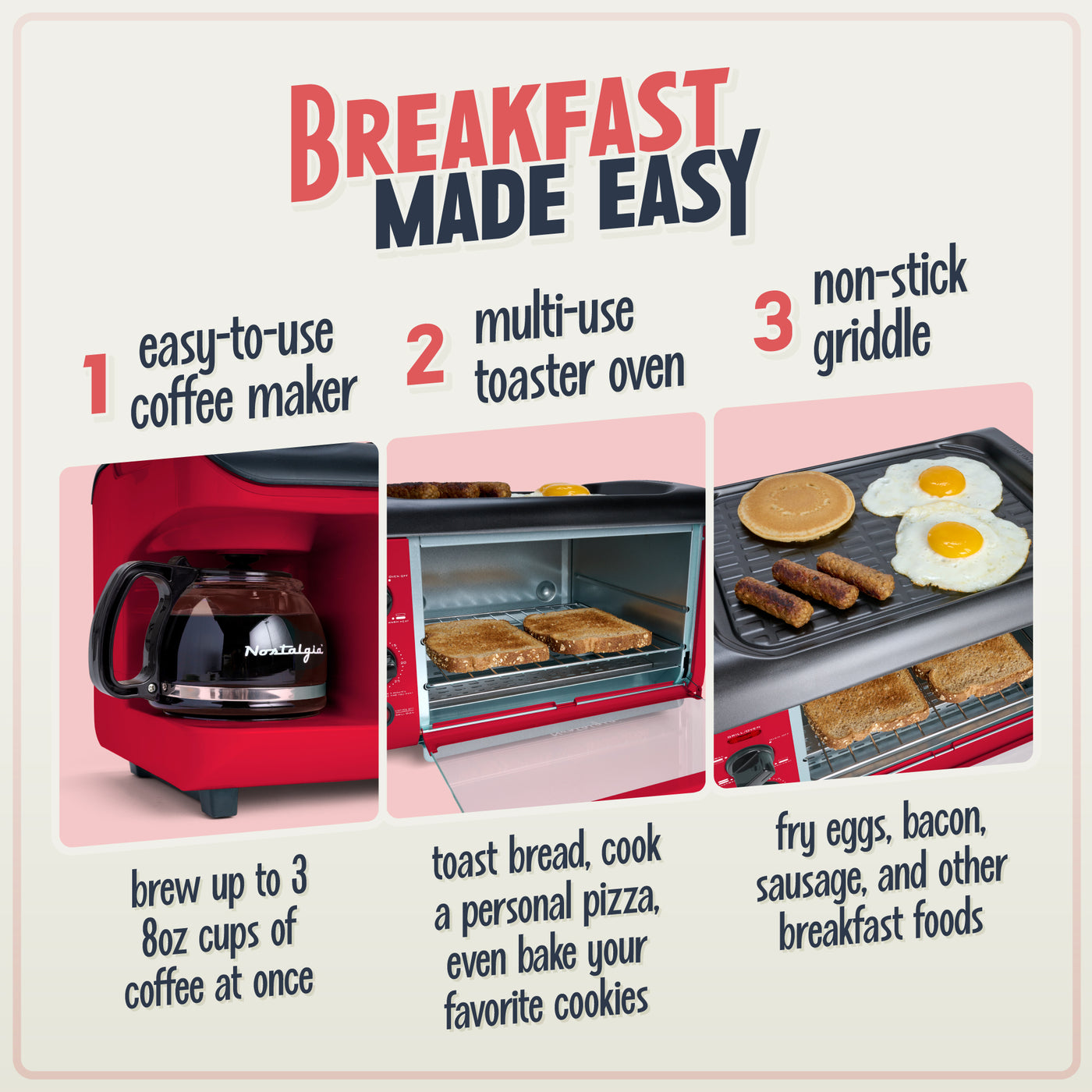 Nostalgia Retro 3-in-1 Family Size Breakfast Station, Retro Red ...