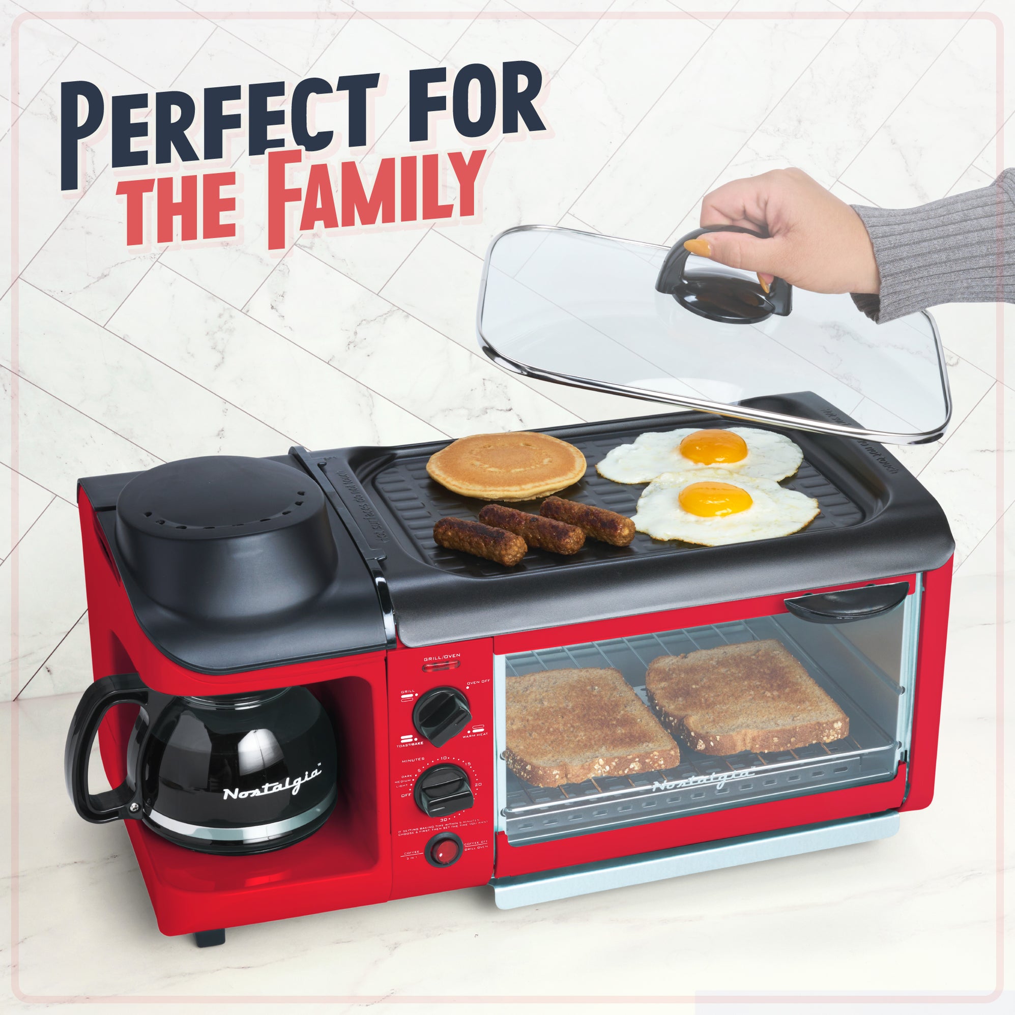 Nostalgia Retro 3-in-1 Family Size Breakfast Station, Retro Red ...