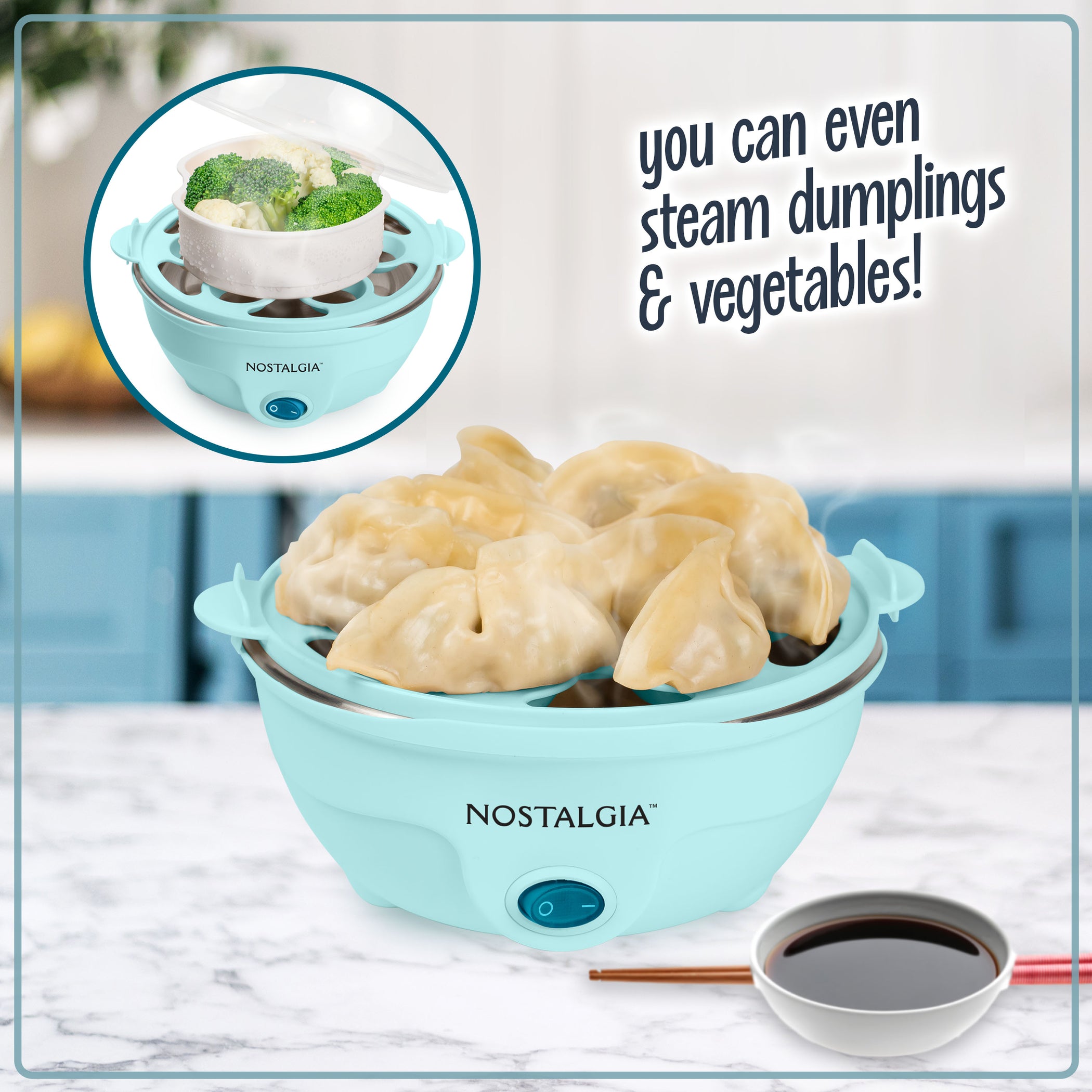 Retro Premium 7-Egg Capacity Electric Egg Cooker, Aqua — Nostalgia Products