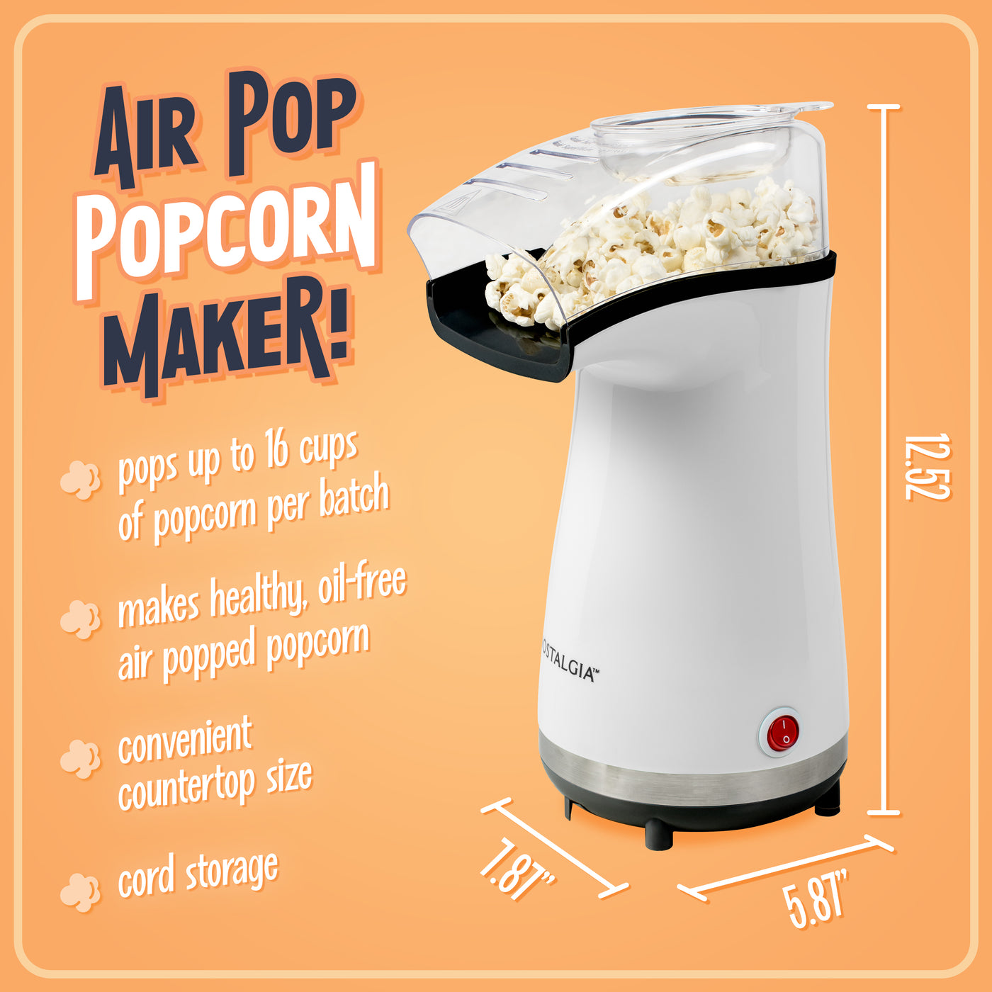 Air-Pop Popcorn Maker, White — Nostalgia Products