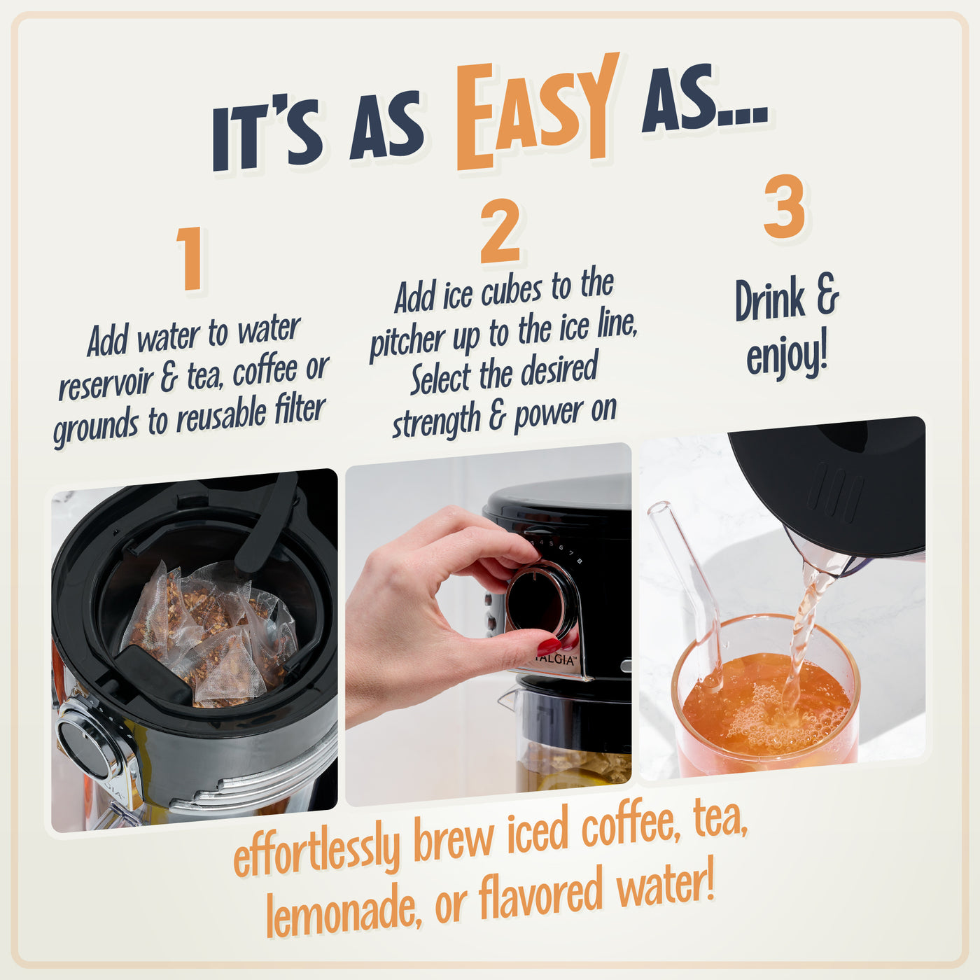 Café' Ice 3-Quart Iced Coffee and Tea Brewing System, Black — Nostalgia ...