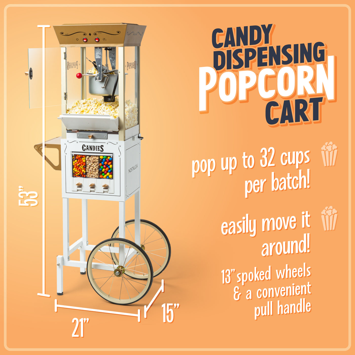 Candy & Snack Dispensing 8 Oz. Popcorn Cart — Nostalgia Products