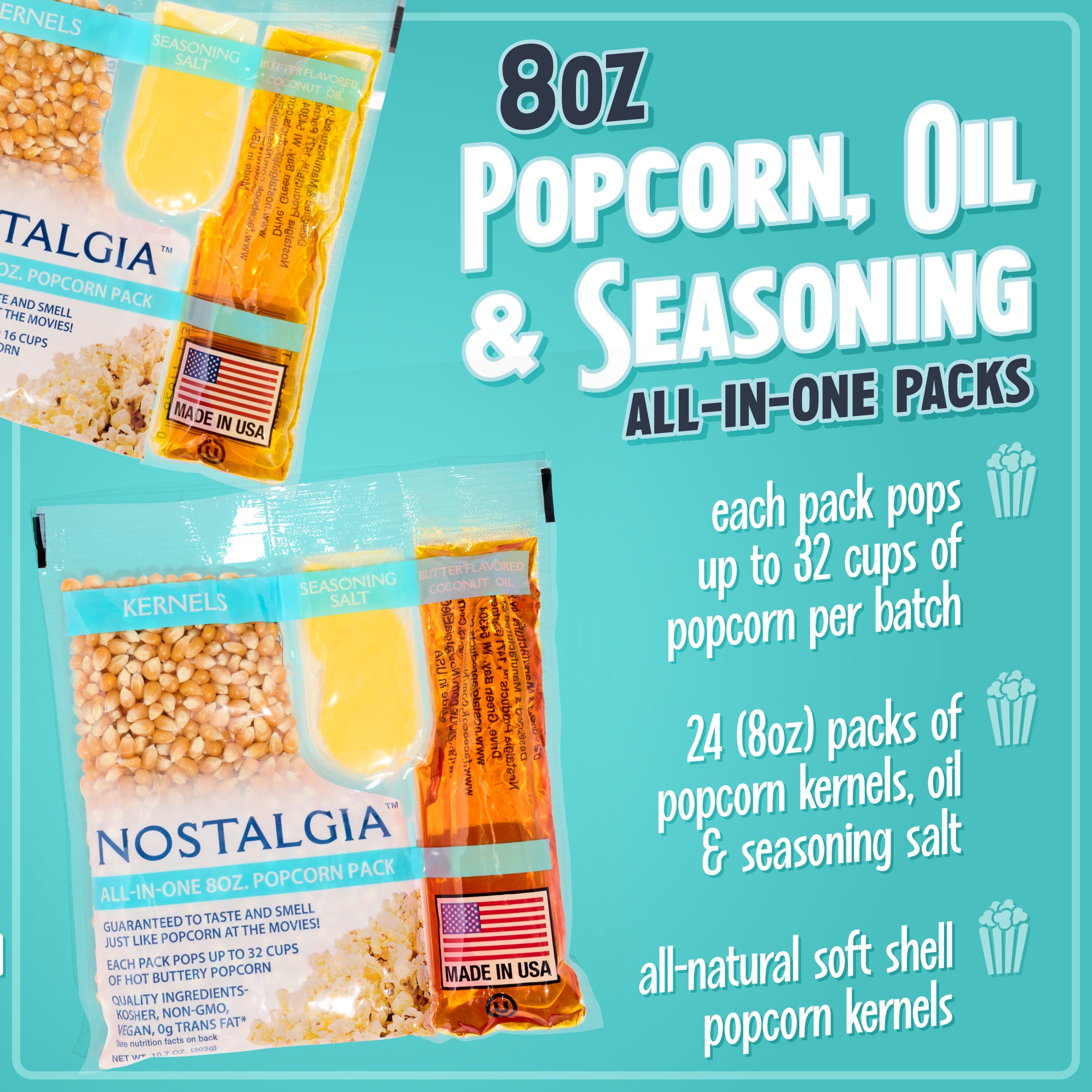 8 oz Popcorn, Oil & Seasoning Salt All-In-One Packs - 24 Count ...