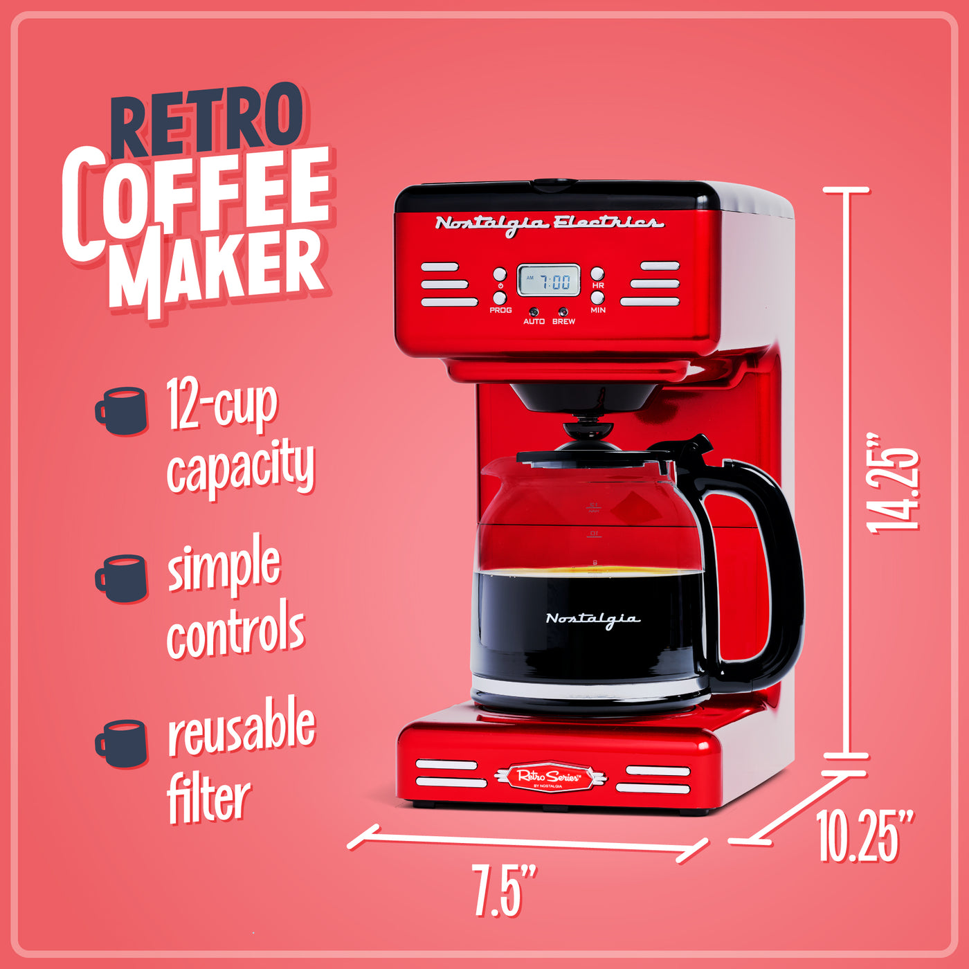 Retro 12-Cup Programmable Coffee Maker — Nostalgia Products