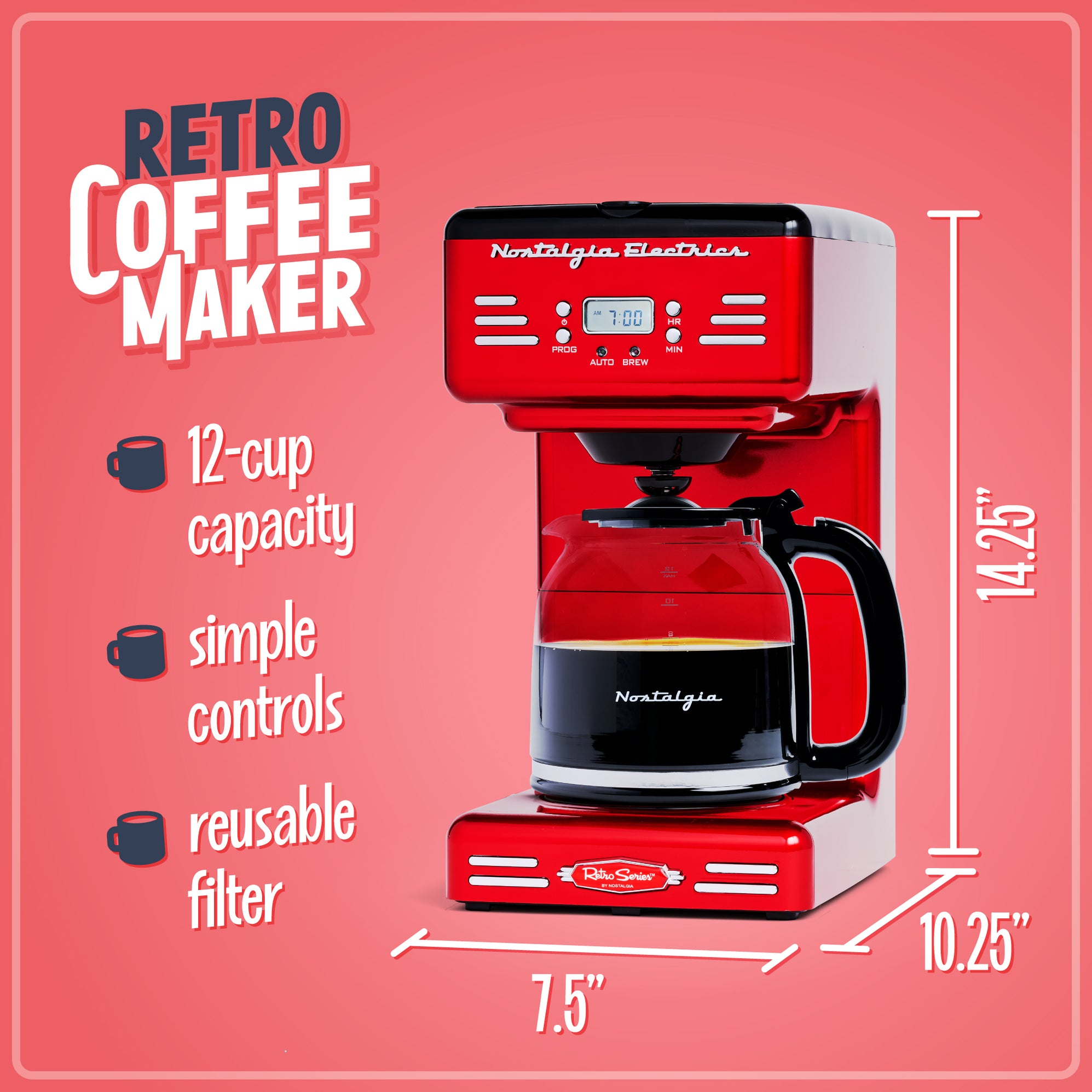 Retro 12-Cup Programmable Coffee Maker — Nostalgia Products