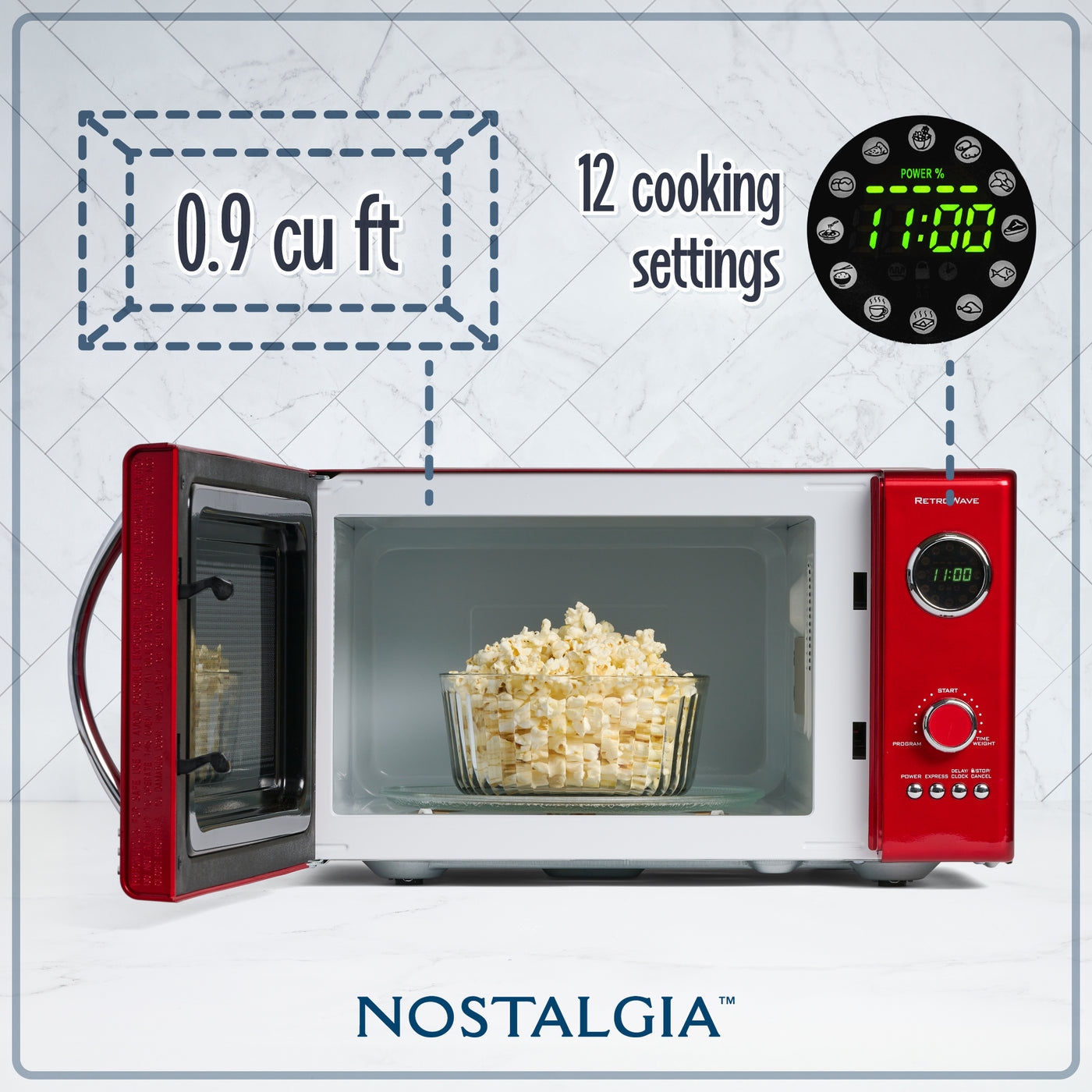 Retro 0.9 Cu.Ft. 800-Watt Countertop Microwave - Retro Red — Nostalgia ...