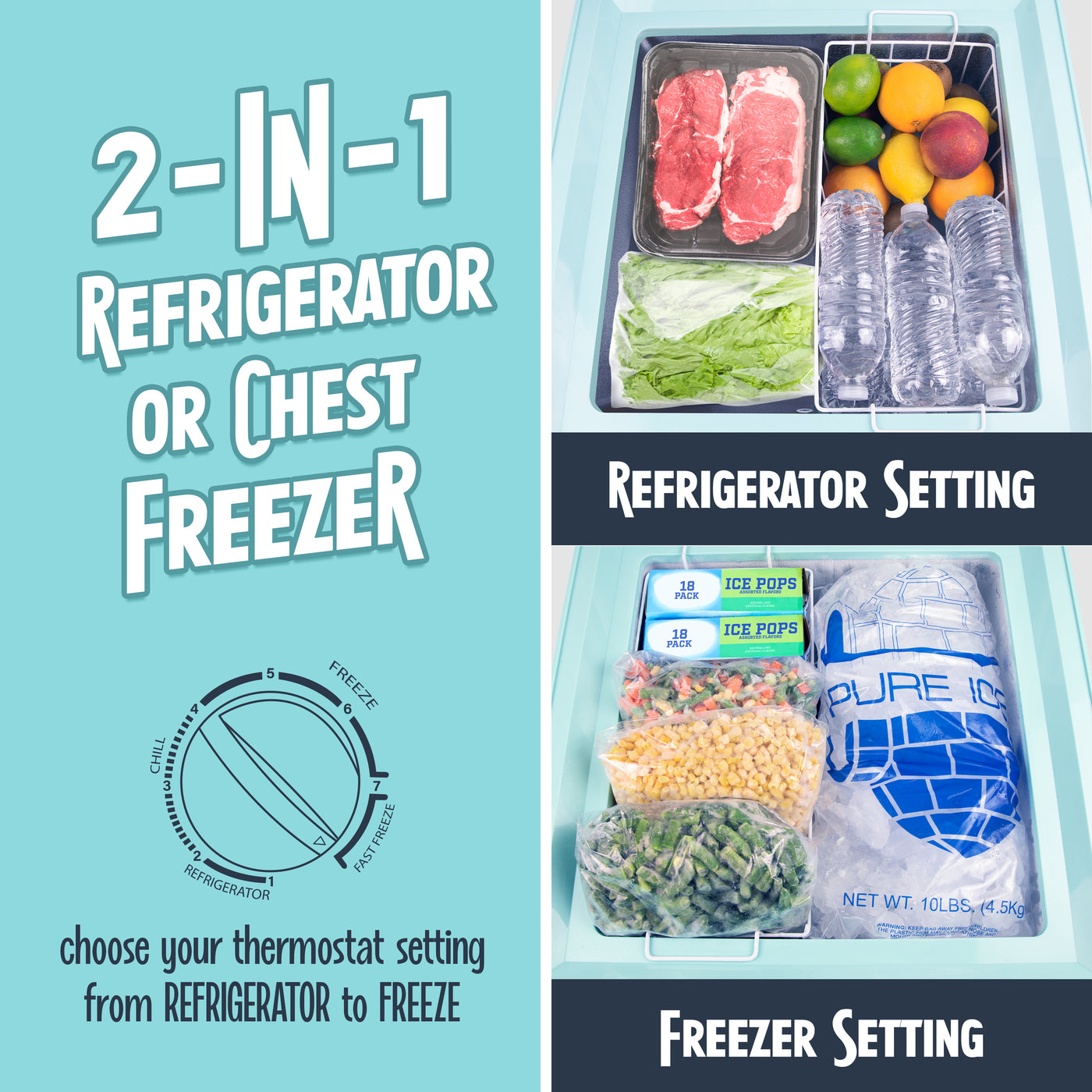 Classic Retro 3.5 Cu.Ft. Refrigerator & Chest Freezer, Aqua — Nostalgia ...