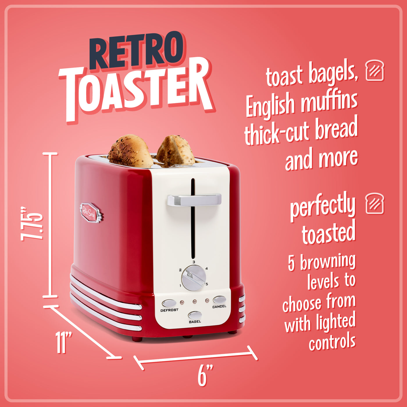 Retro Wide 2-Slice Toaster, Red — Nostalgia Products