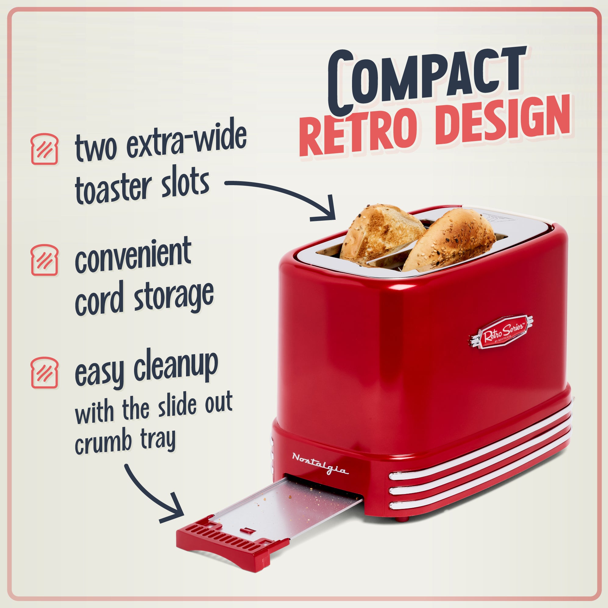 Retro Wide 2-Slice Toaster, Red — Nostalgia Products