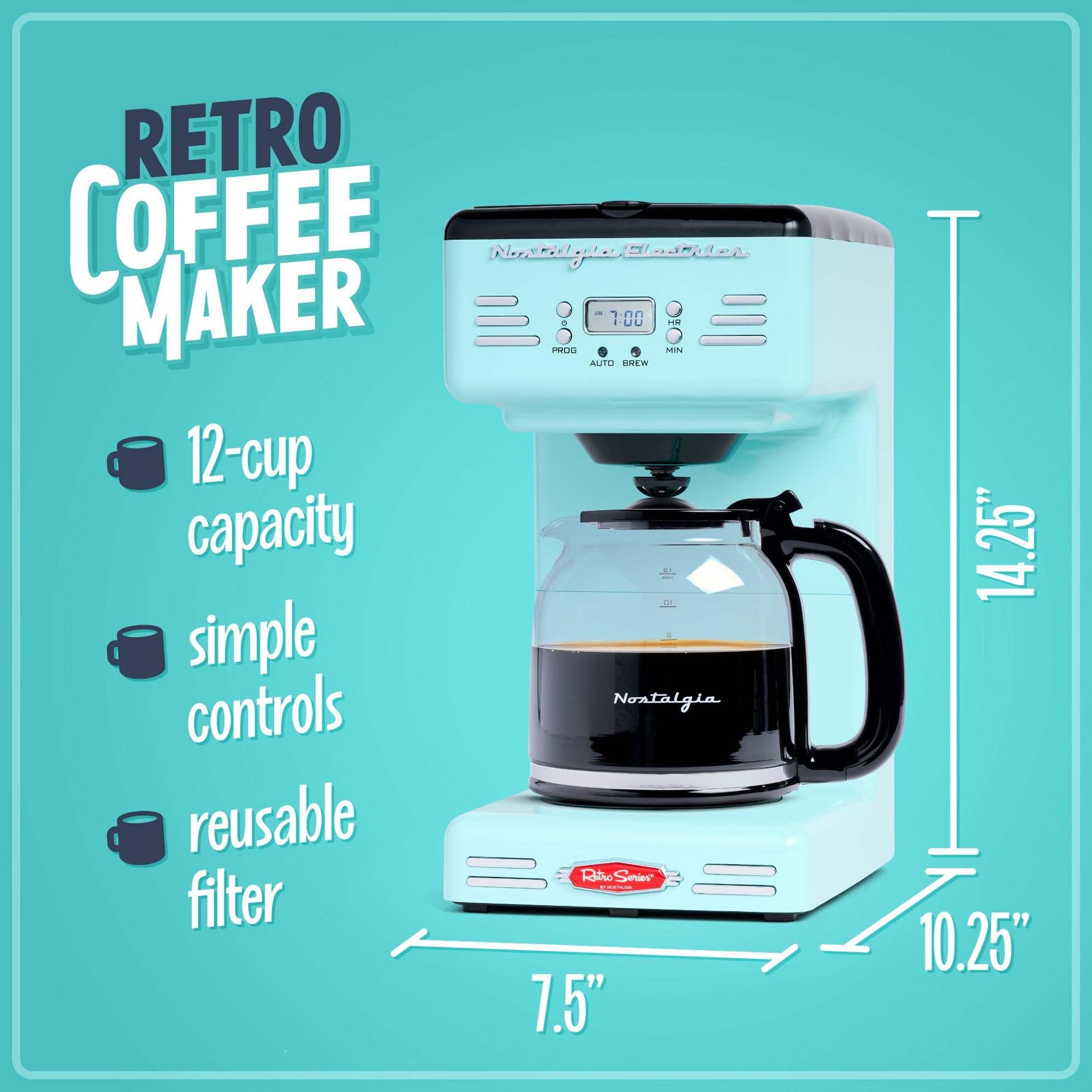 Nostalgia Retro 12-Cup Coffee Maker, Aqua — Nostalgia Products