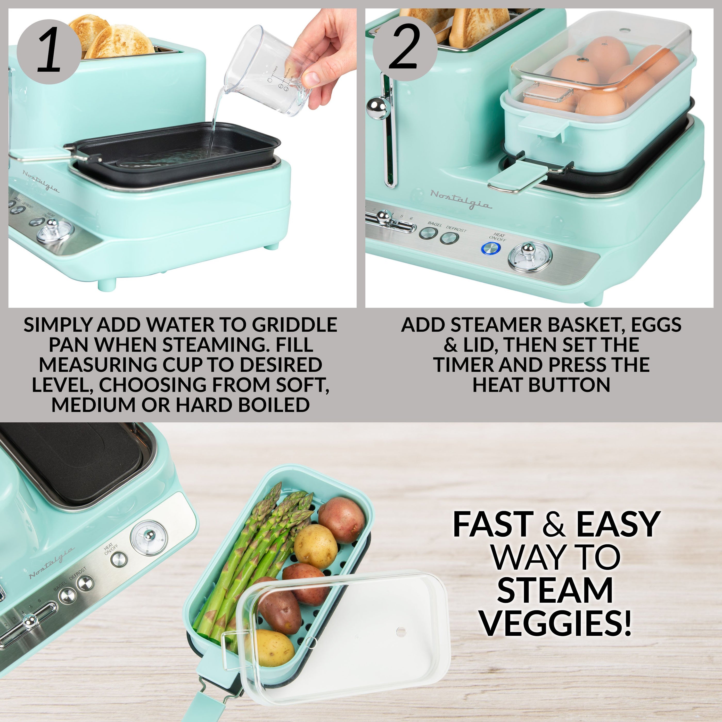Nostalgia Retro 3-in-1 Breakfast Station, Aqua — Nostalgia Products