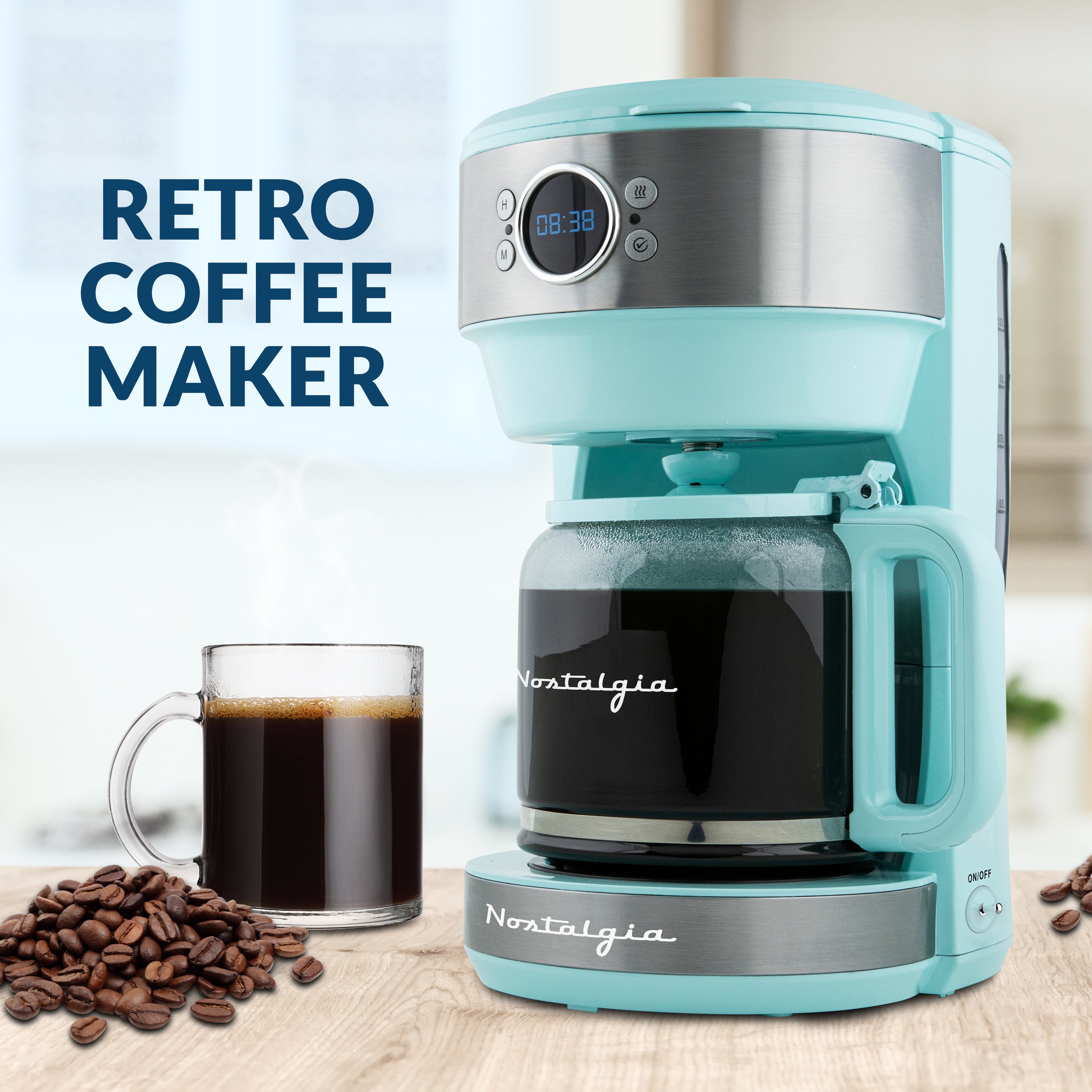12 Cup Retro Coffee Maker, Aqua — Nostalgia Products