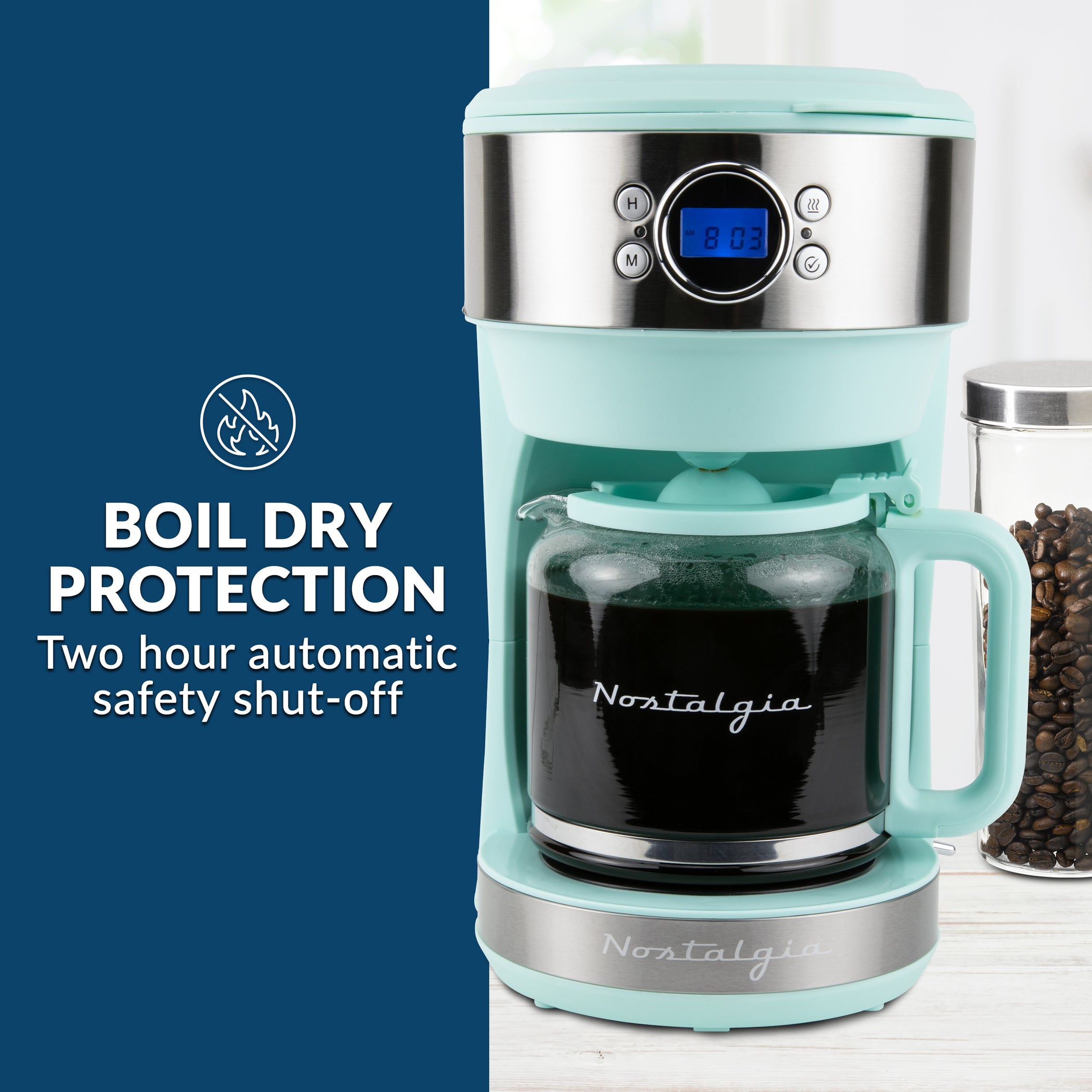 12 Cup Retro Coffee Maker, Aqua — Nostalgia Products