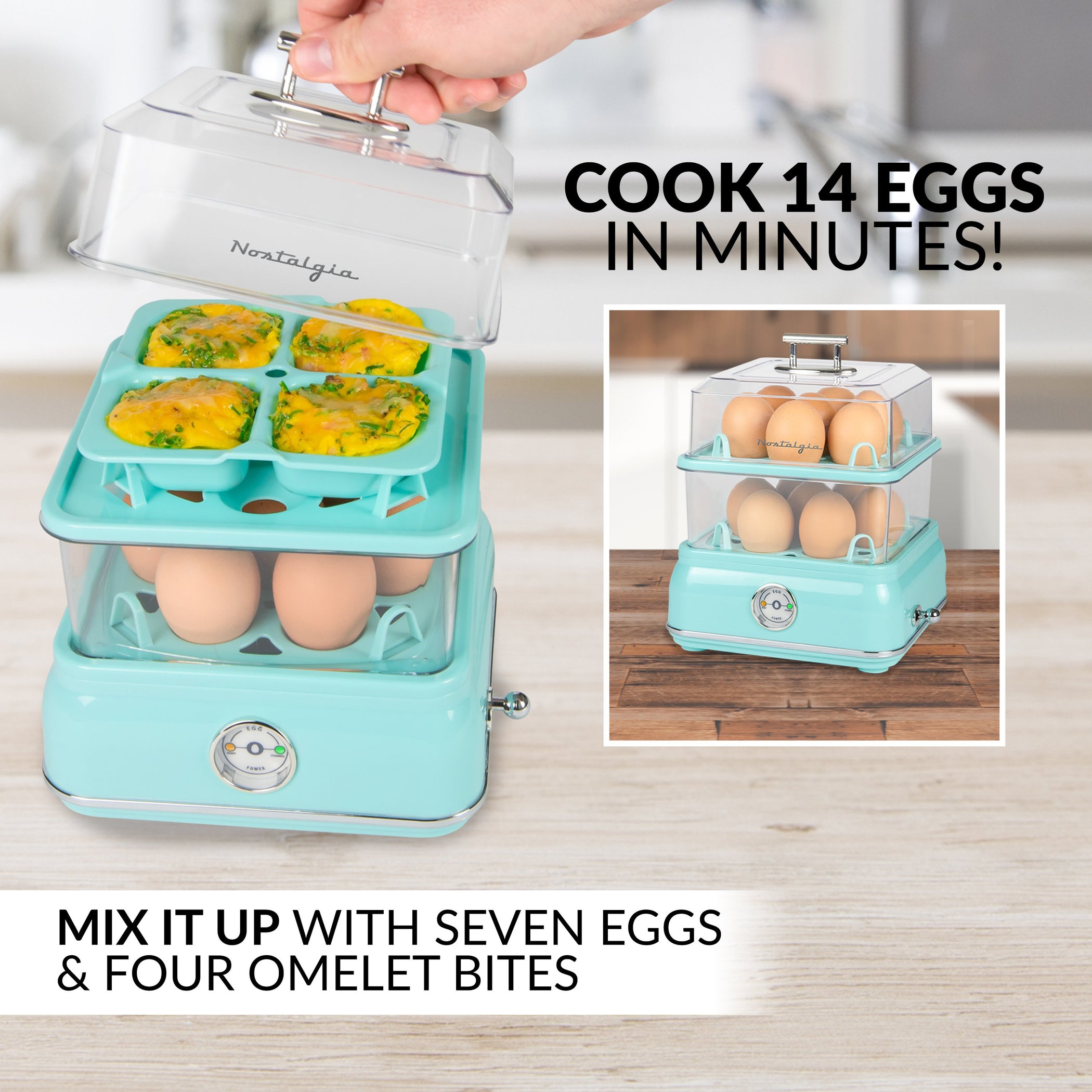 Classic Retro 14-Capacity Egg Cooker, Aqua — Nostalgia Products