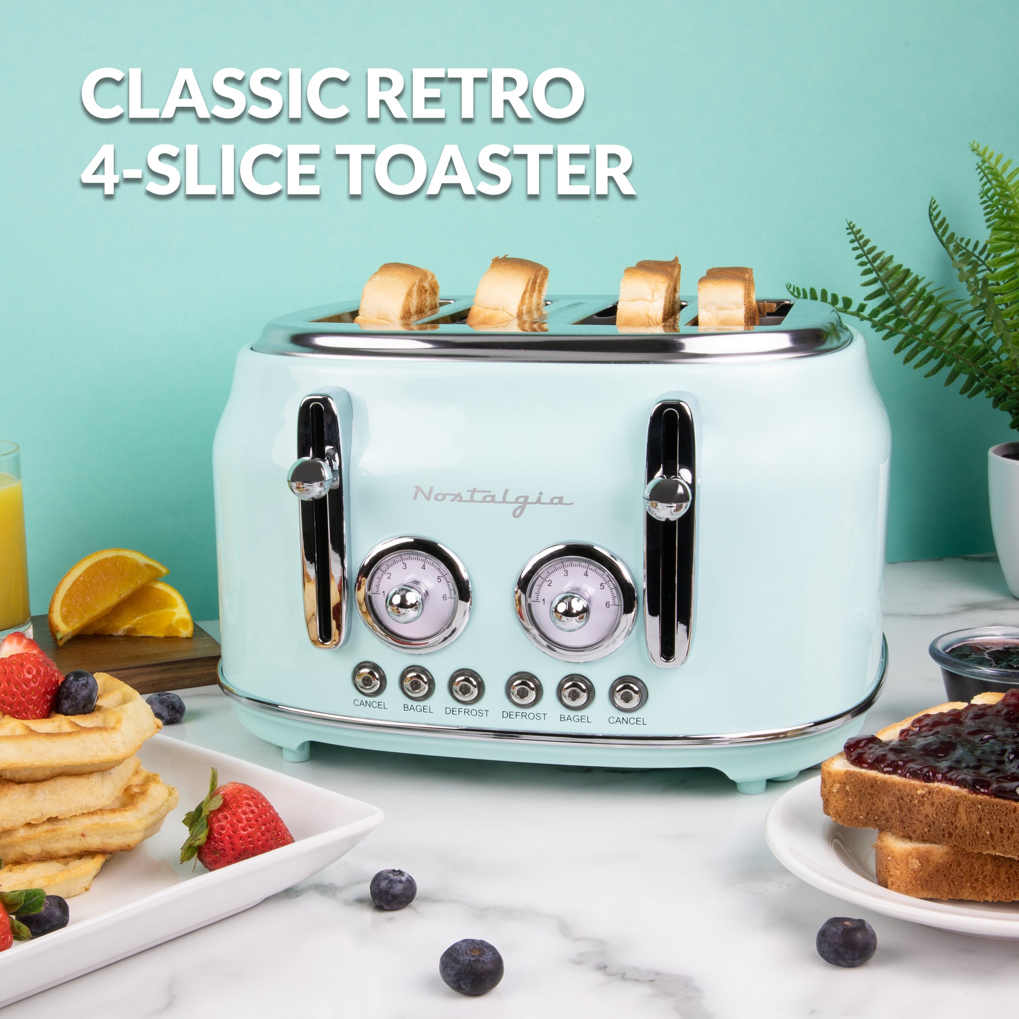 Classic Retro 4-Slice Toaster, Aqua — Nostalgia Products