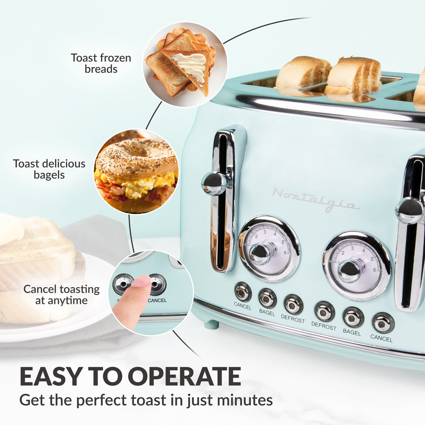Classic Retro 4-Slice Toaster, Aqua — Nostalgia Products