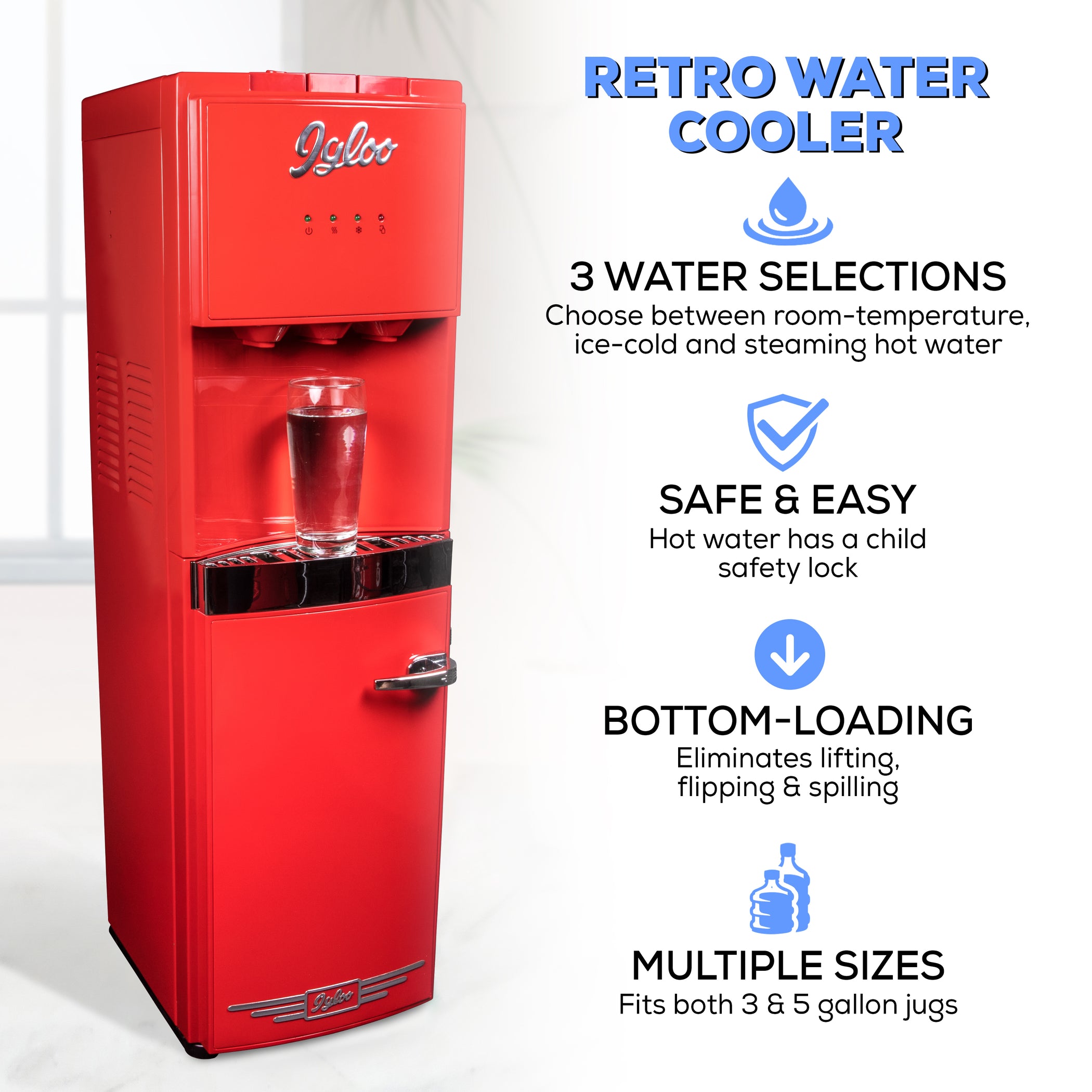 Igloo Retro Water Cooler, Retro Red — Nostalgia Products