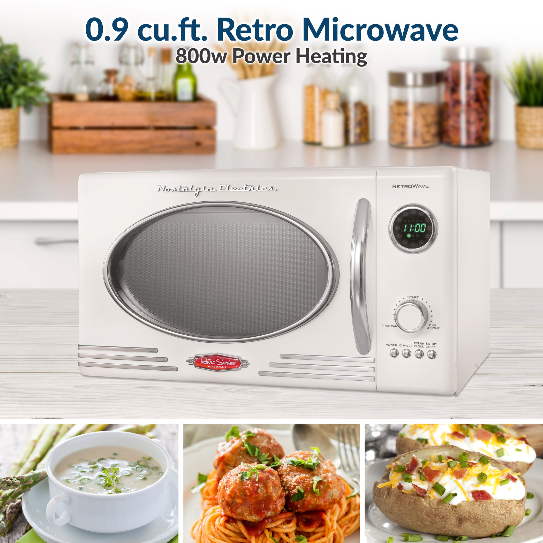 Retro 0.9 Cubic Foot 800-Watt Countertop Microwave Oven - Ivory, RMO4I ...